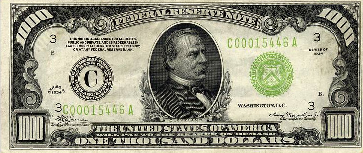 Grover Cleveland On Money 1 000 One Thousand Dollar Bill