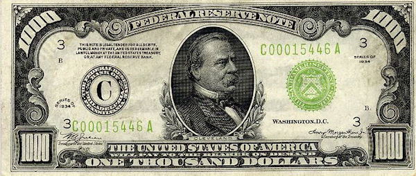 Grover Cleveland On Money 1 000 One Thousand Dollar Bill